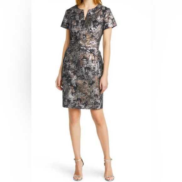 Shani | Dresses | Shani Nwt Jacquard Bow Detail Dress In Blackgold ...